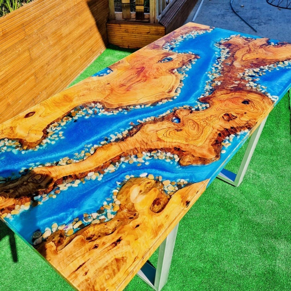 Customized Large Epoxy Table, Blue Resin Ocean Wave Look, Resin Dining ...