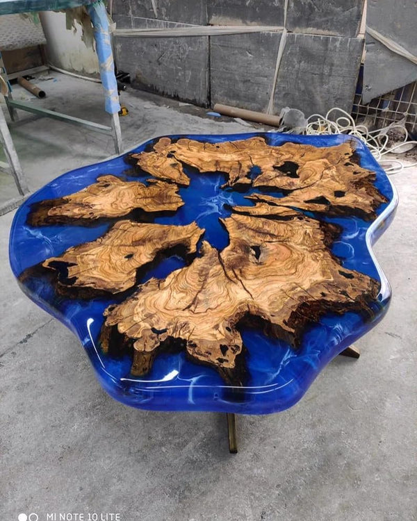 Customized Resin Epoxy Round Table Top, Blue Ocean River Look, Coffee ...