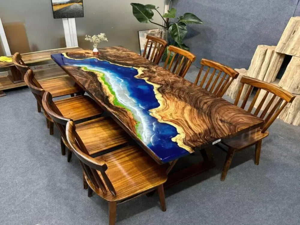 Deep Ocean Blue Epoxy Dining Table Resin Coffee Table Living Room Table ...