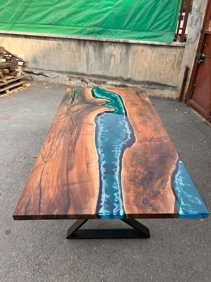 Natural Wood Blue River Flow Epoxy Dinning Table Living Room Table Coffee Table Live Edge Wooden ...